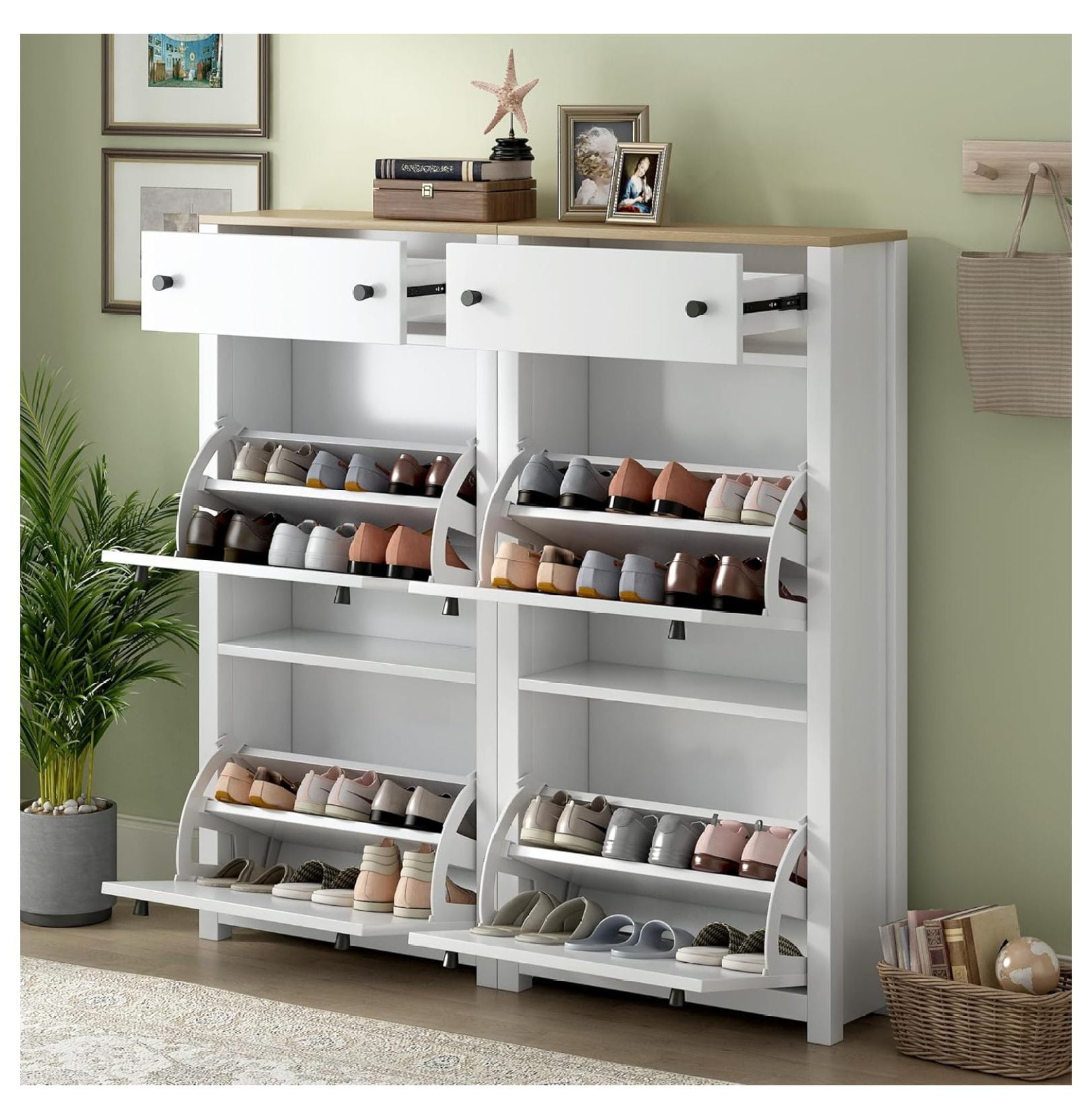 Jiowenm Slim Shoe Cabinet Set with 4 Drawers, Wood Grain Pattern Top ...
