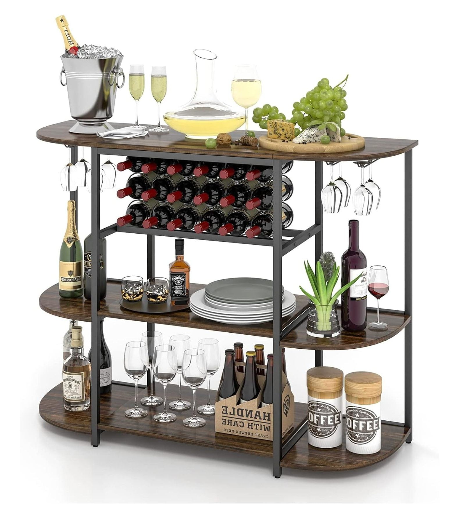 Jiowenm Wine Rack Table, 47 Inches Industrial Wine Bar Cabinet with ...