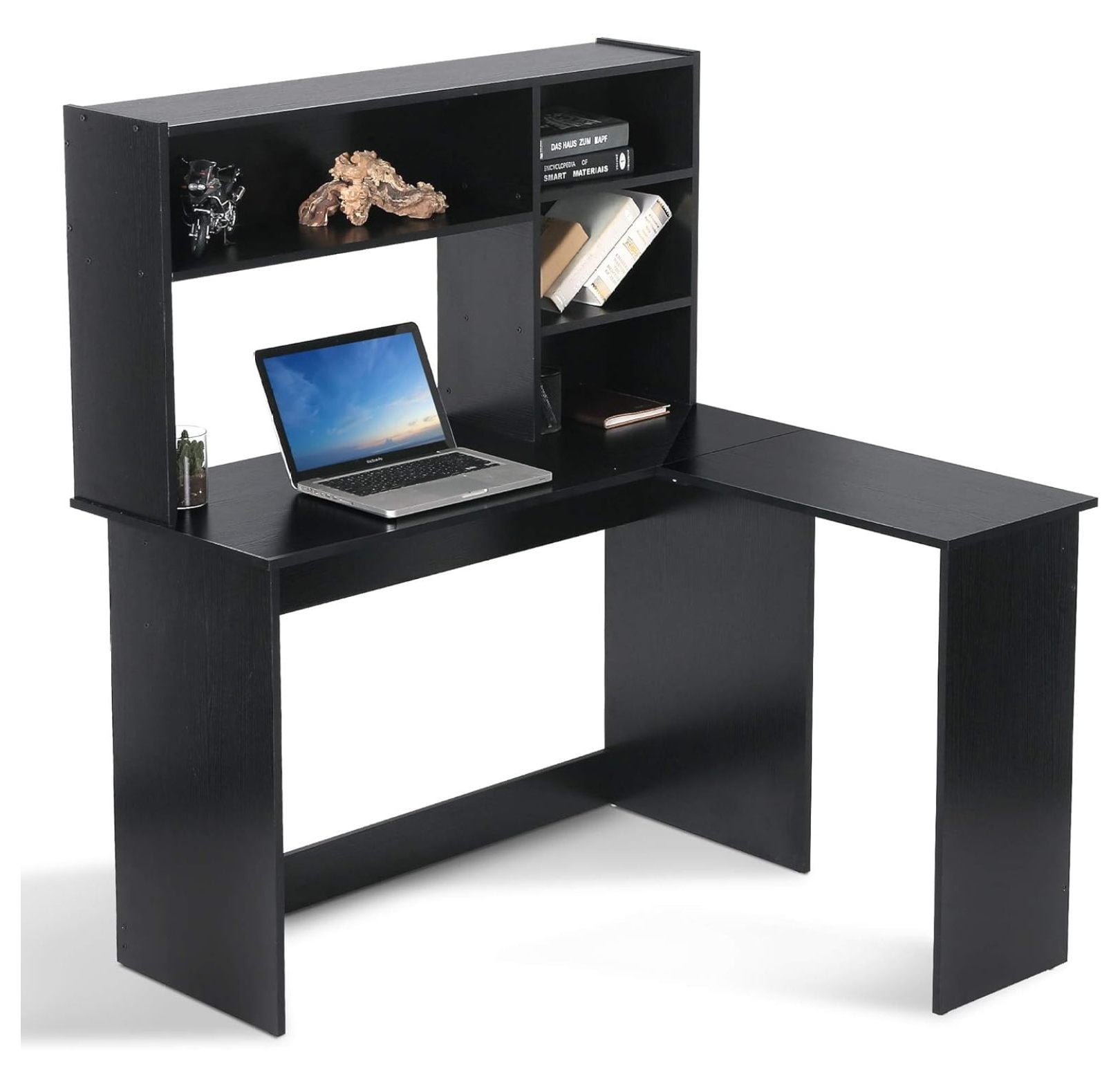 Jiowenm Wood L Shaped Computer Desk with Hutch Modern Corner Gaming ...