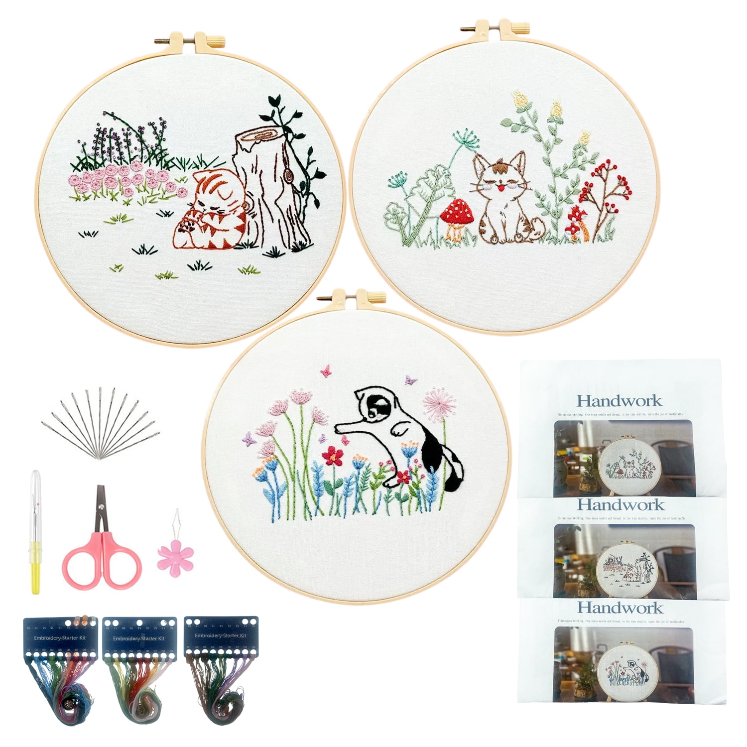 Jiroutk Embroidery Kit for Beginners,3 Sets Cat Embroidery Kits ...