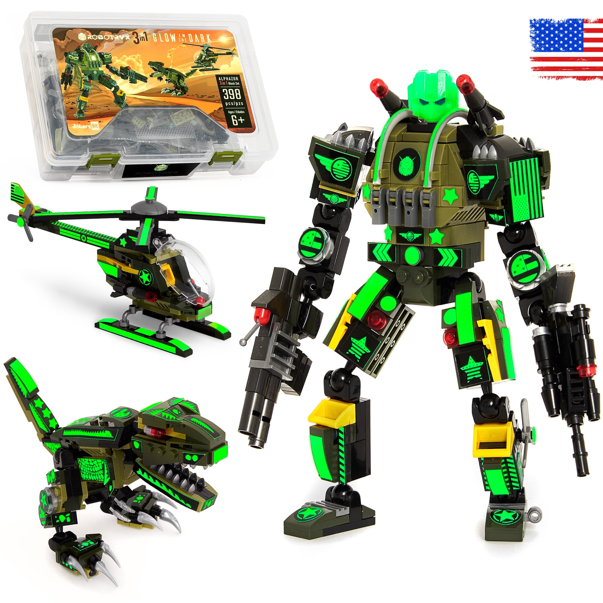 JitteryGit Army Dinosaur Robot Stem Building Toy | Gifts for Boys Ages ...