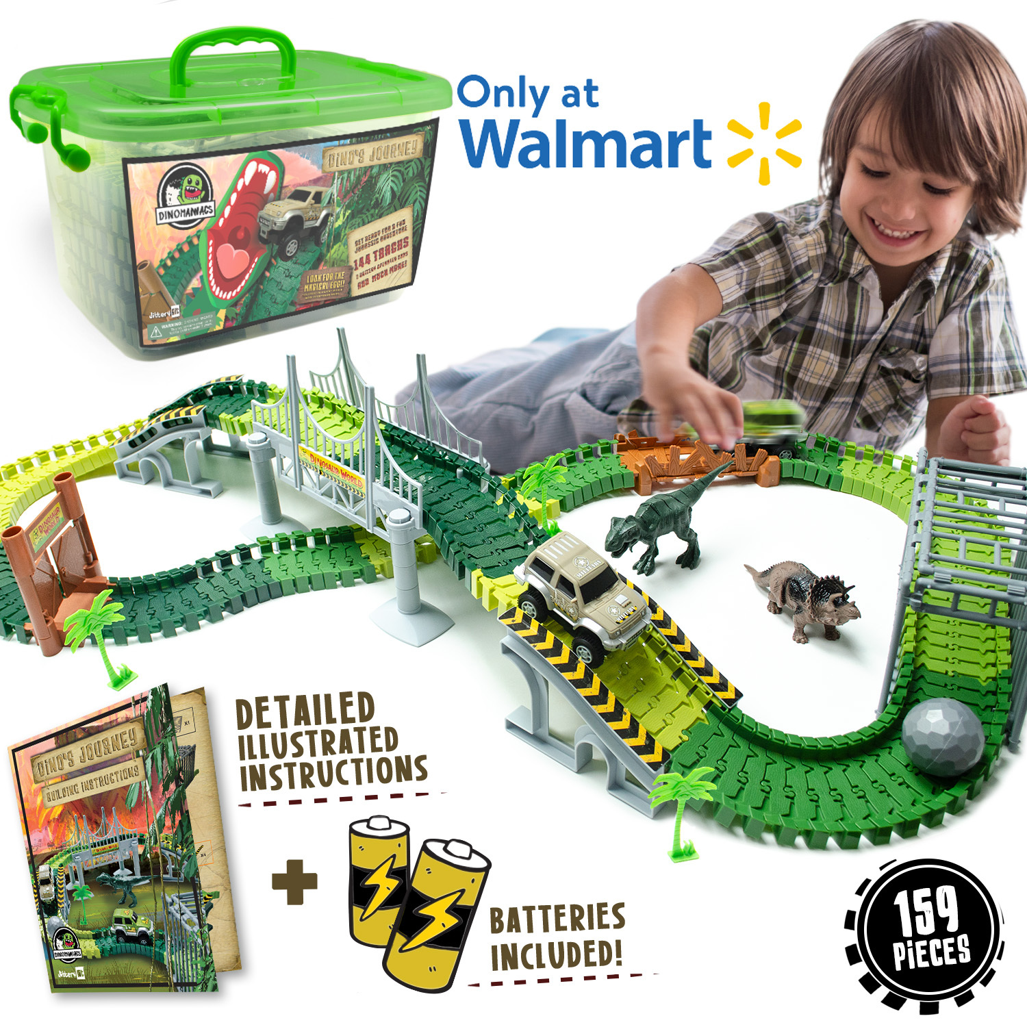 Dinosaur Toys,156pcs Create A Dinosaur World Road Race,Flexible Track ...