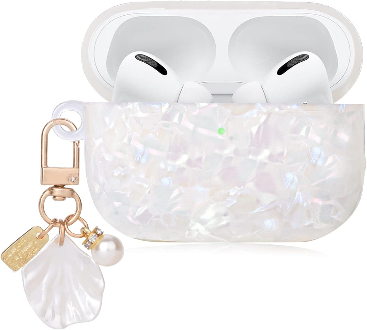 Jiuchu AirPod Pro 2 Case with Shell Pearl Keychain, Hard TPU Cover, 360 ...