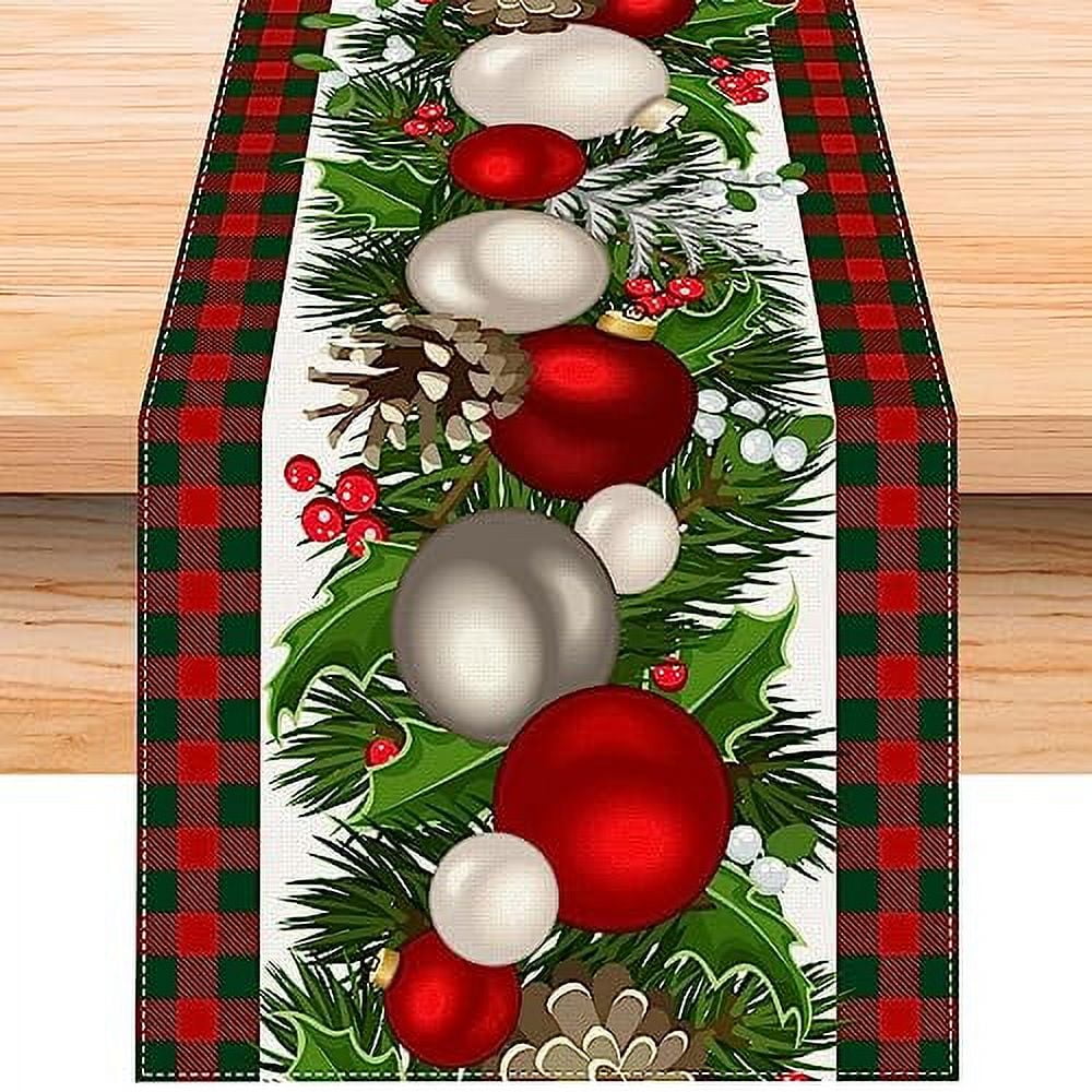 Jiudungs Linen Red and Green Buffalo Check Plaid Christmas Table Runner ...