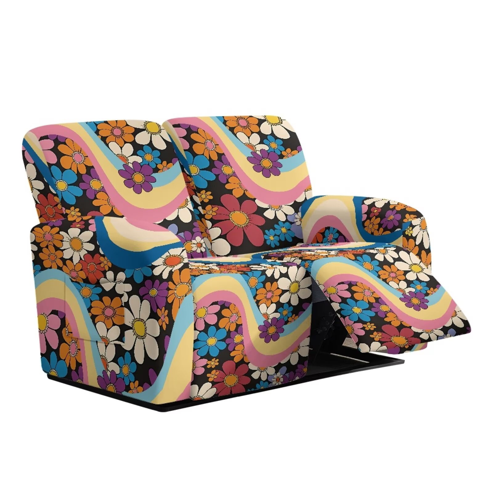 Jiueut 80s 90s Groovy Hippie Daisy Flower Pattern Recliner Loveseat ...