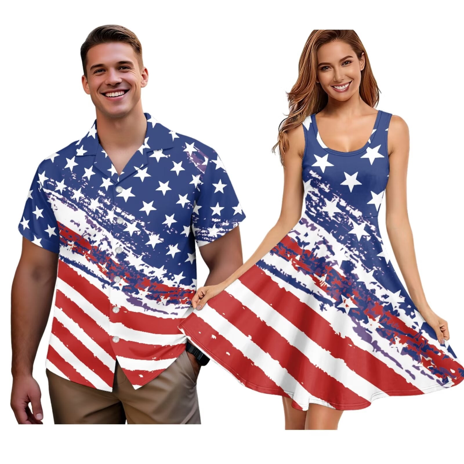 Jiueut American Flag Pattern Matching Hawaiian Couple Outfits 4th of ...