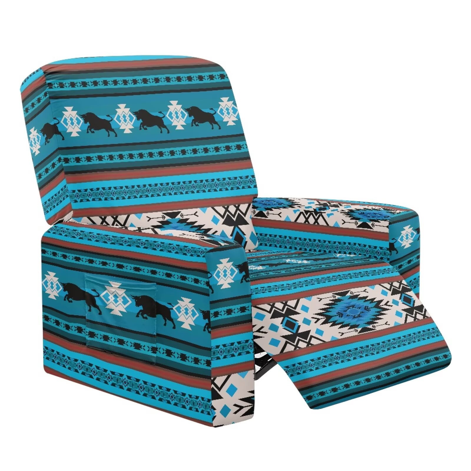 Jiueut Blue Aztec Tribal Geometric Cow Pattern Recliner Cover, Soft ...