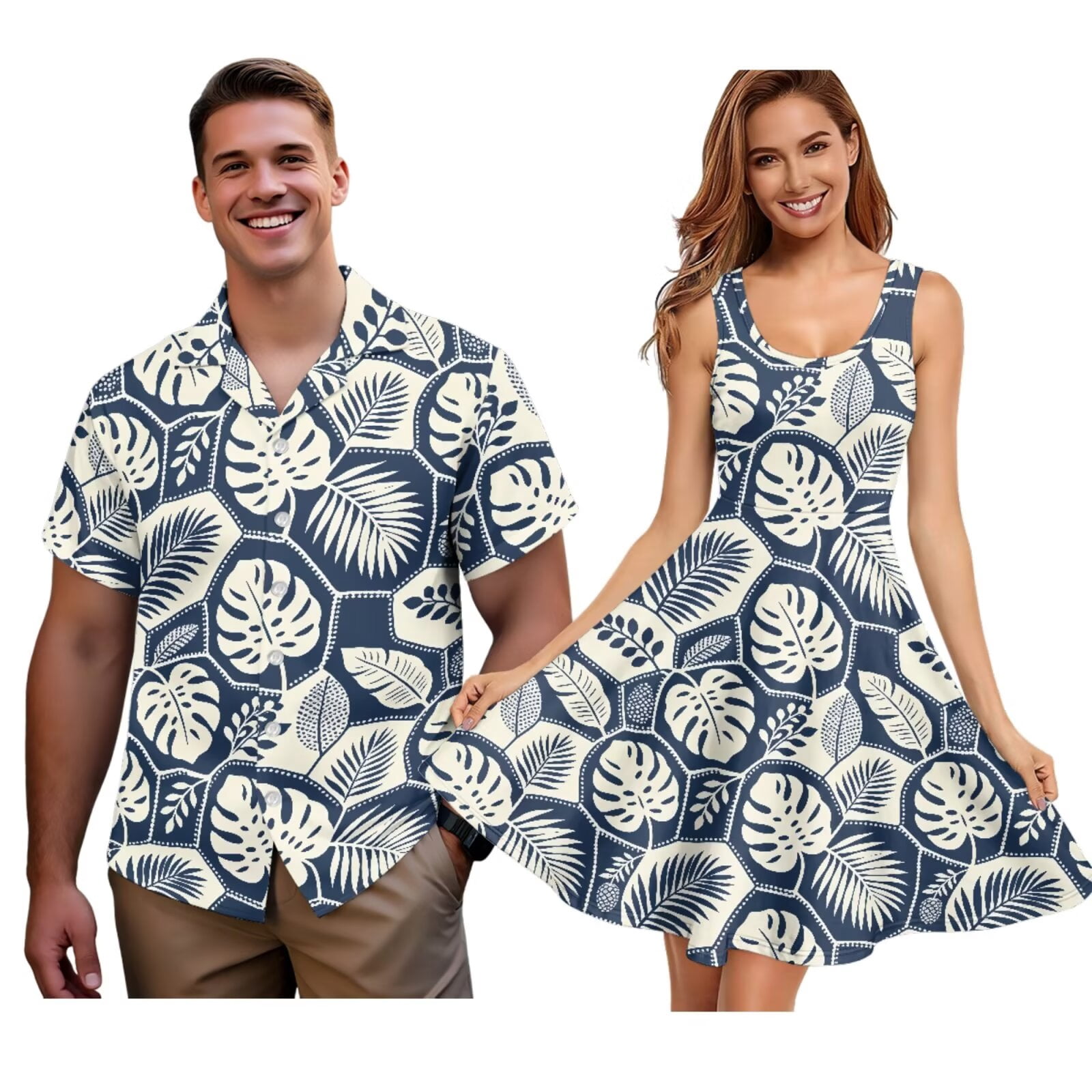 Jiueut Blue Monstera Palm Leaves Pattern Matching Hawaiian Holiday ...
