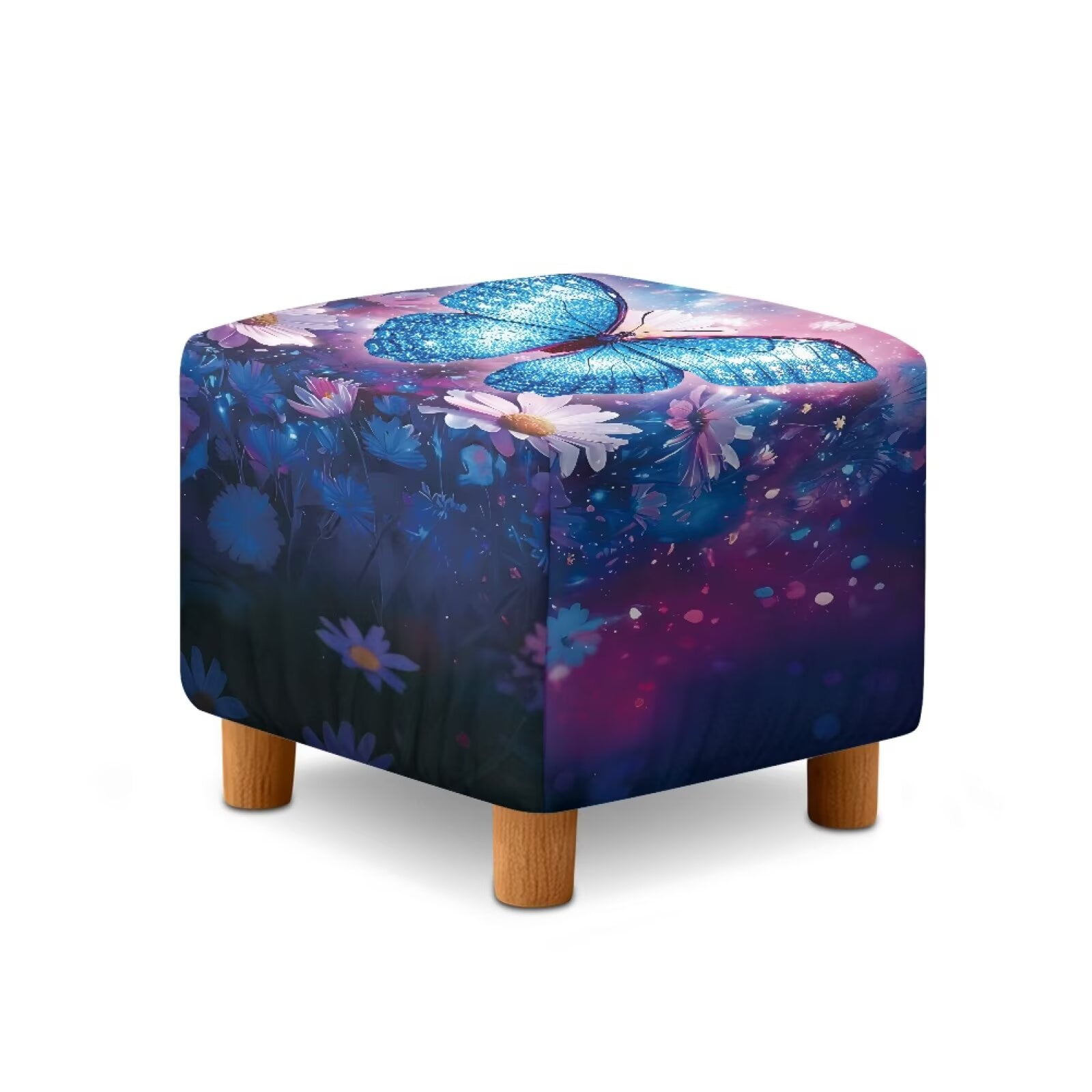 Jiueut Butterfly Daisy Print Footstool Cover, Comfortable Footrest Sofa ...