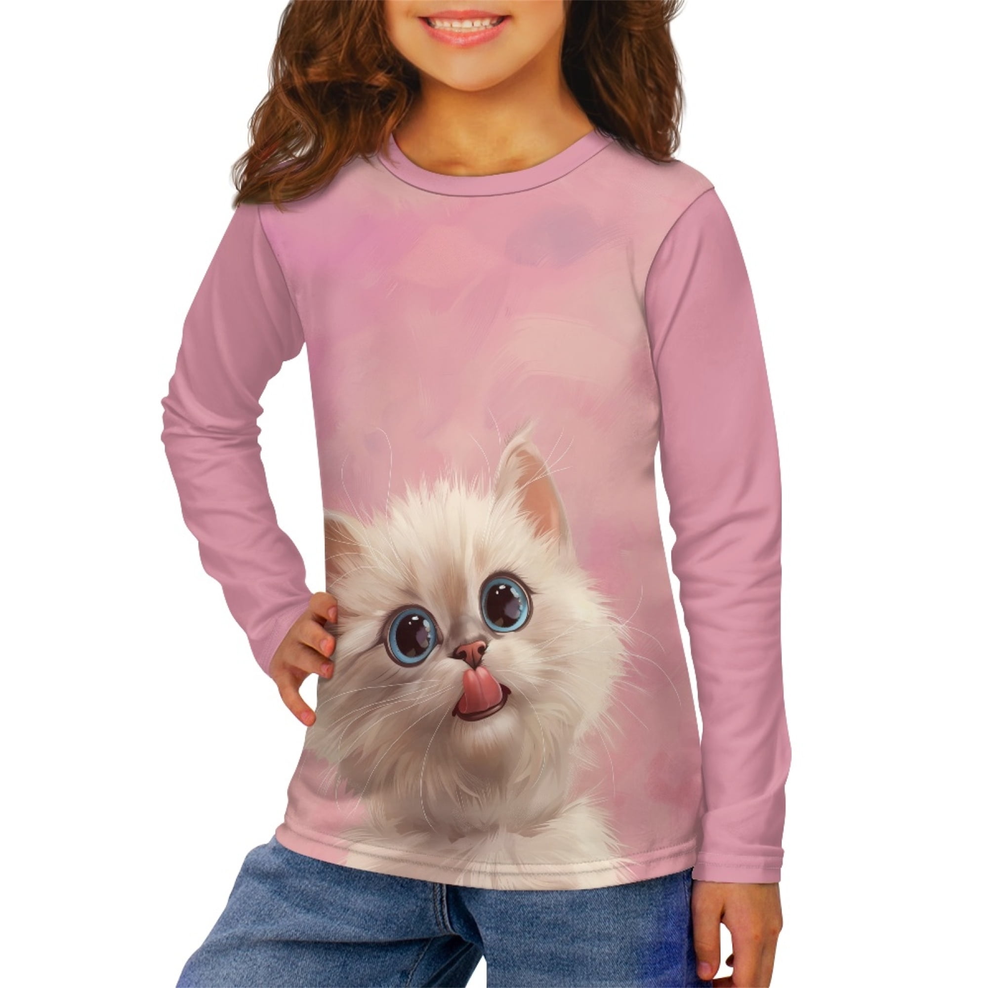 Jiueut Cartoon Cat Shirs for Girls Long Sleeve Shirts for Girls Size 13 ...