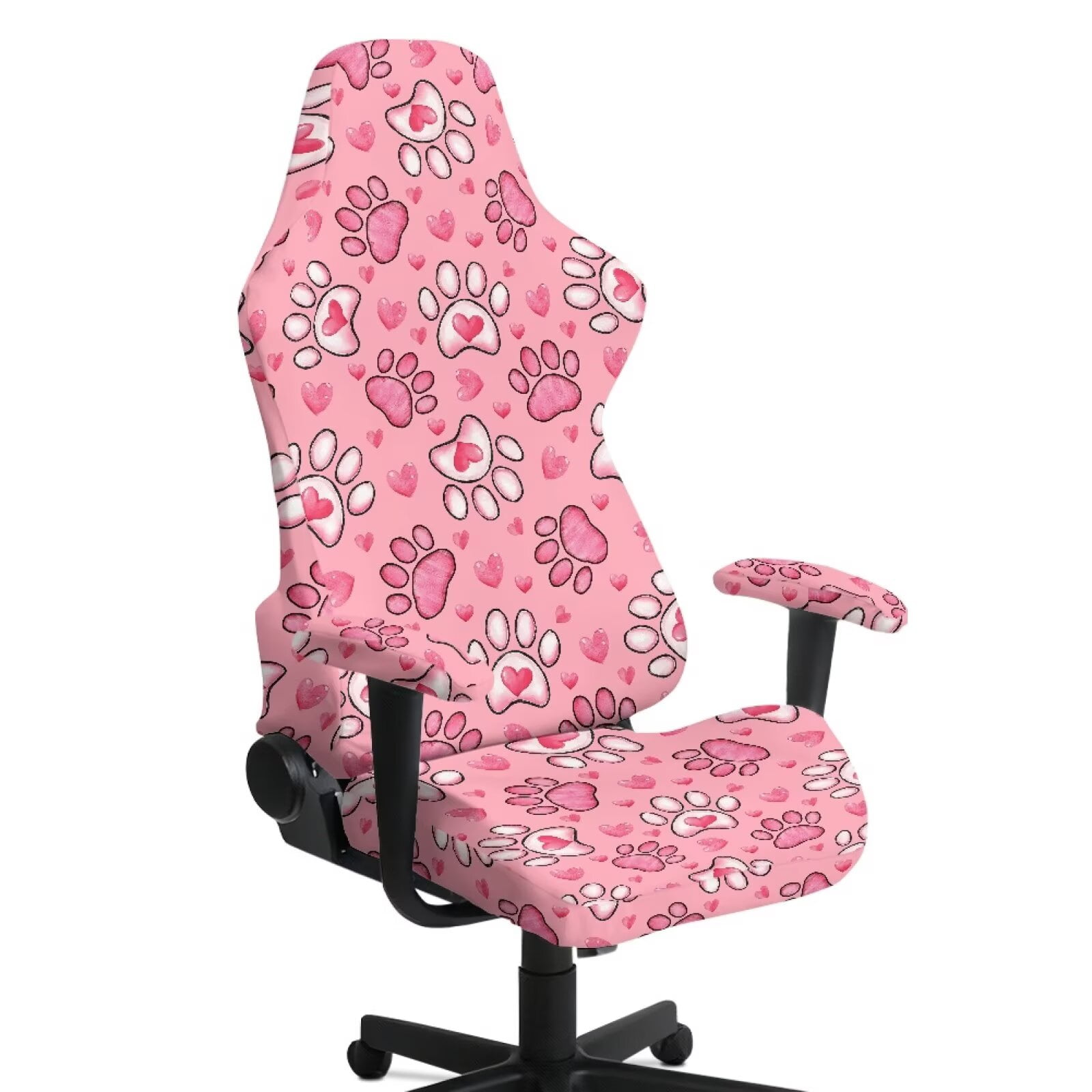 Jiueut Dog Paw Heart Print Gaming Chair Cover with Armrest Cover ...