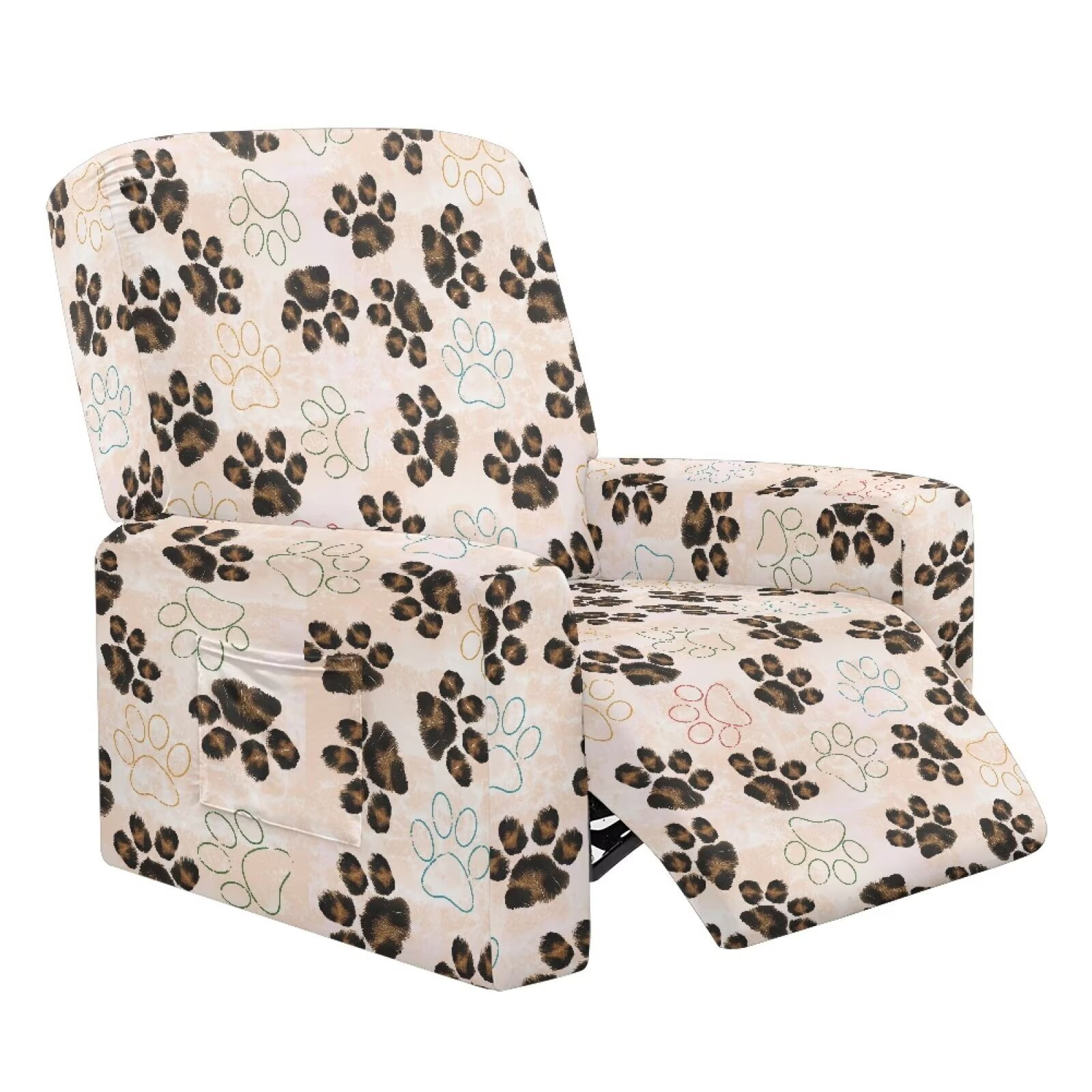 Jiueut Dog Paw Leopard Print Recliner Chair Cover, Polyester Fabric ...