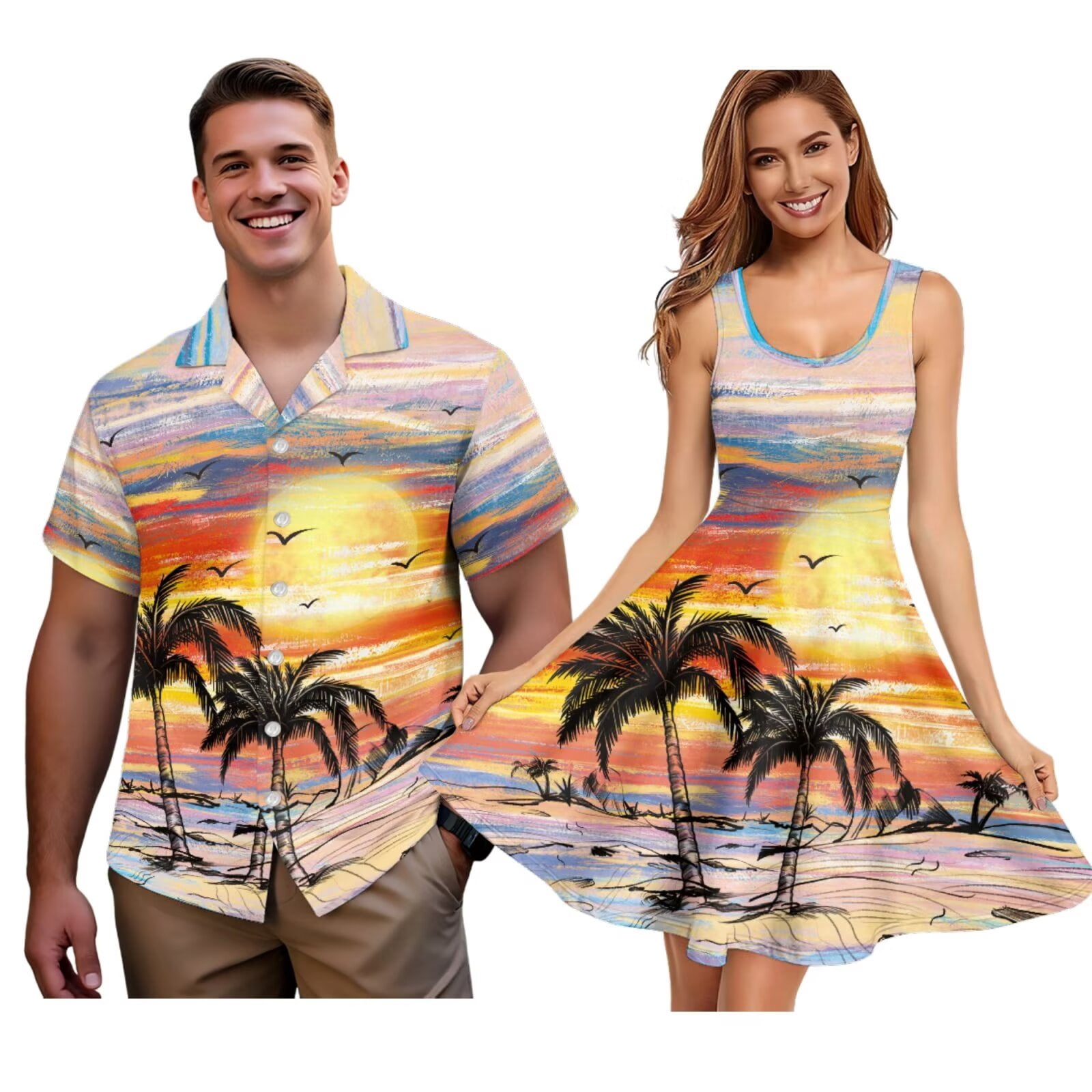 Jiueut Hawaii Palm Tree Sunset Pattern Matching Hawaiian Holiday Outfit ...