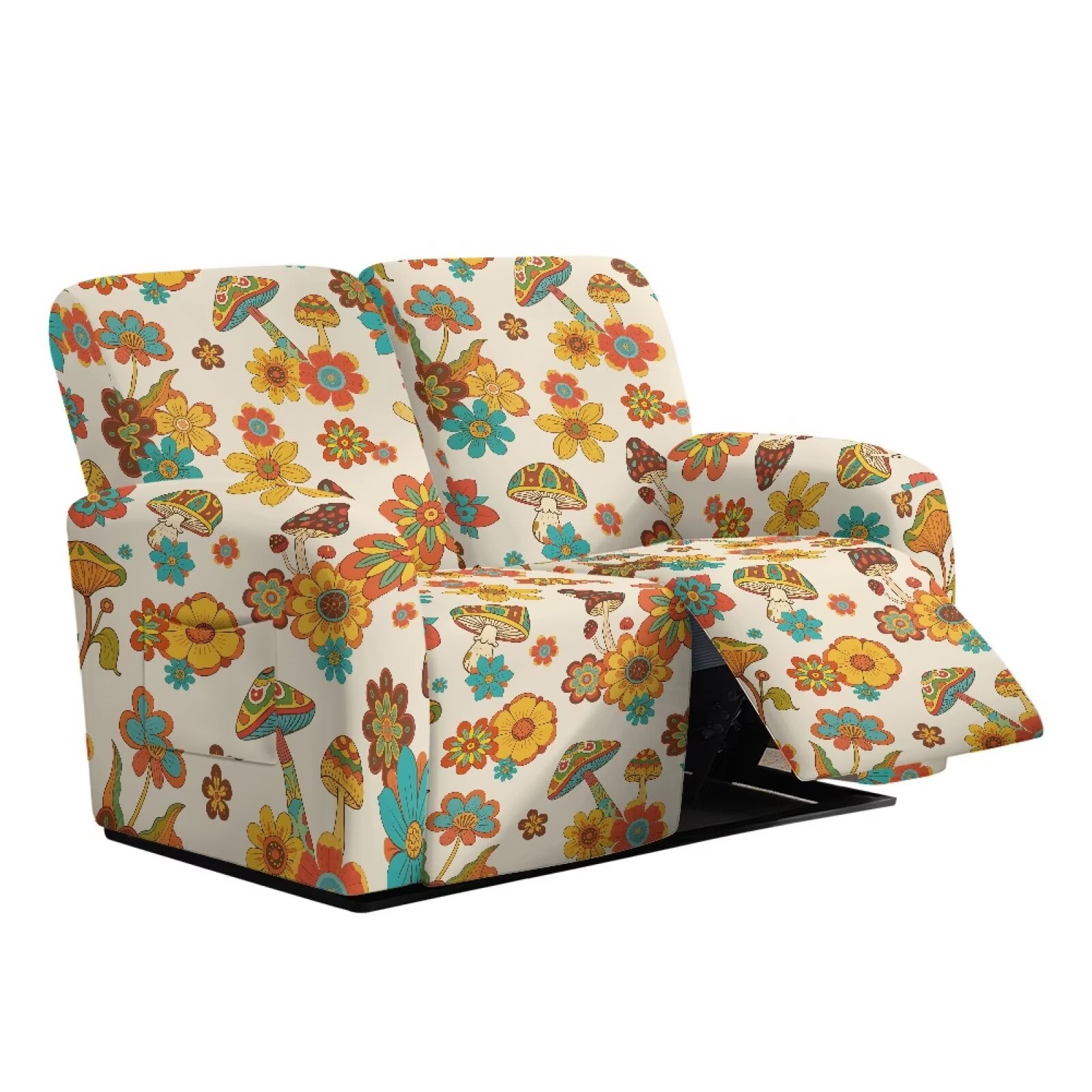 Jiueut Mushroom Hippie Daisy Flower Pattern Recliner Loveseat Slipcover ...