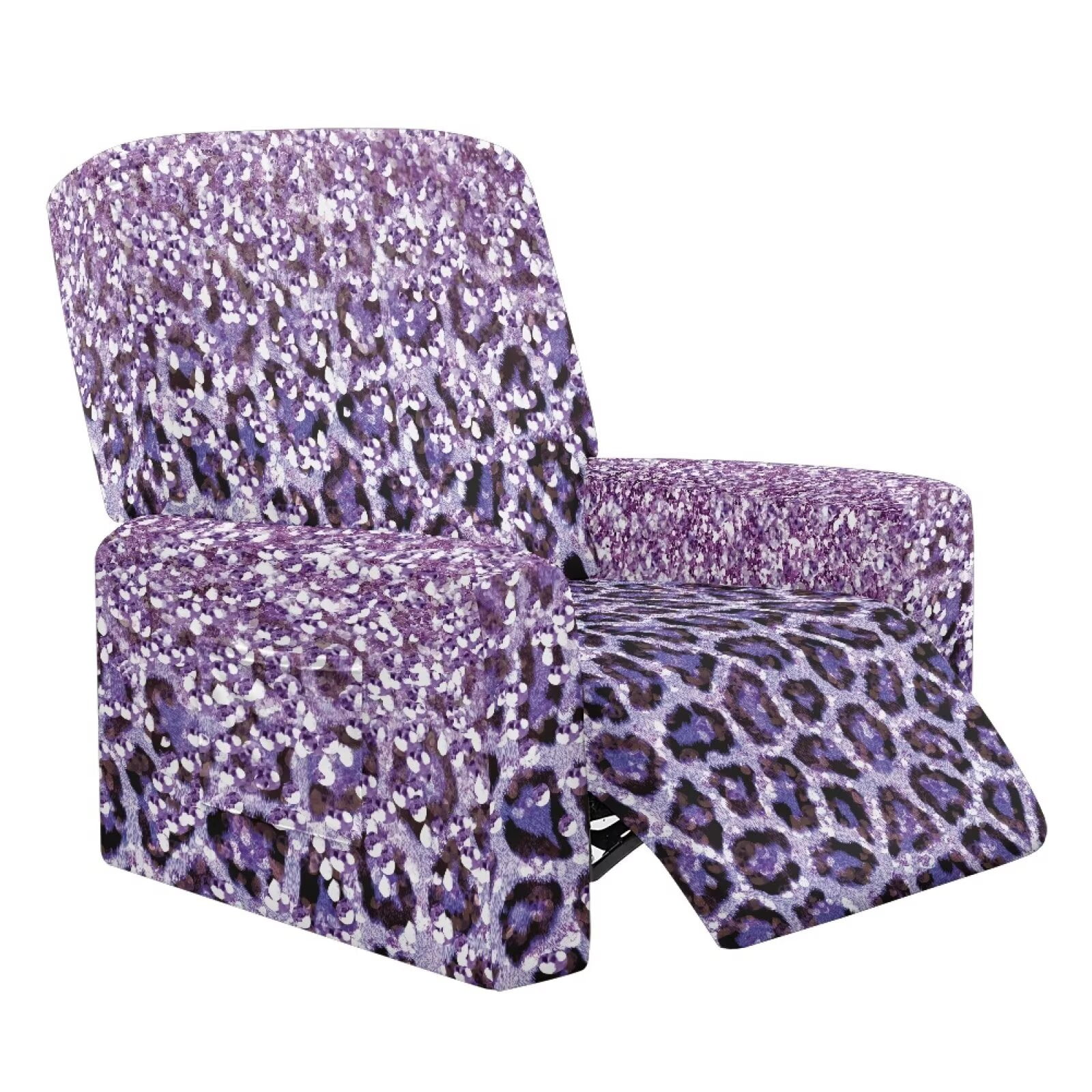 Jiueut Purple Leopard Pattern Recliner Cover, Dustproof Recliner Chair ...