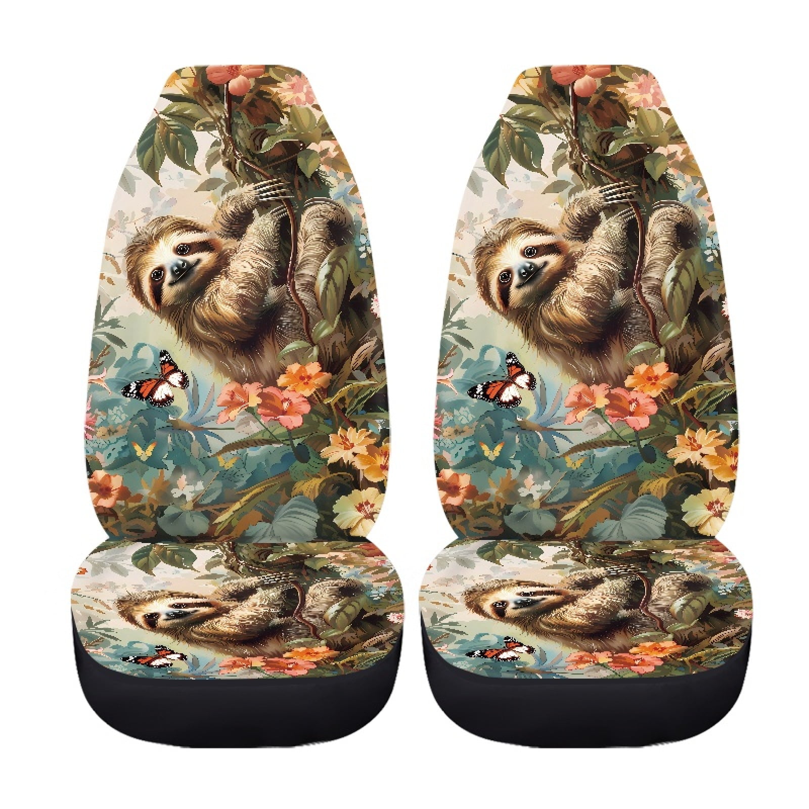 Jiueut Sloth Hibiscus Butterfly Print Car Seat Covers Full Pack of 2 ...