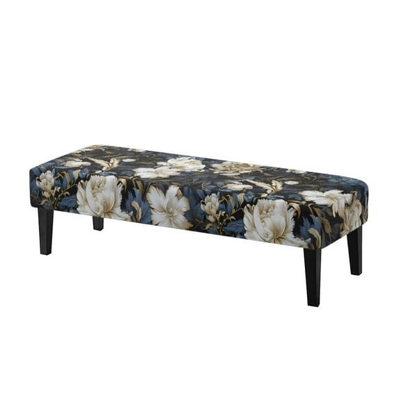 Jiueut White Peony Flower Pattern Dining Bench Cover, Stain Resistant ...