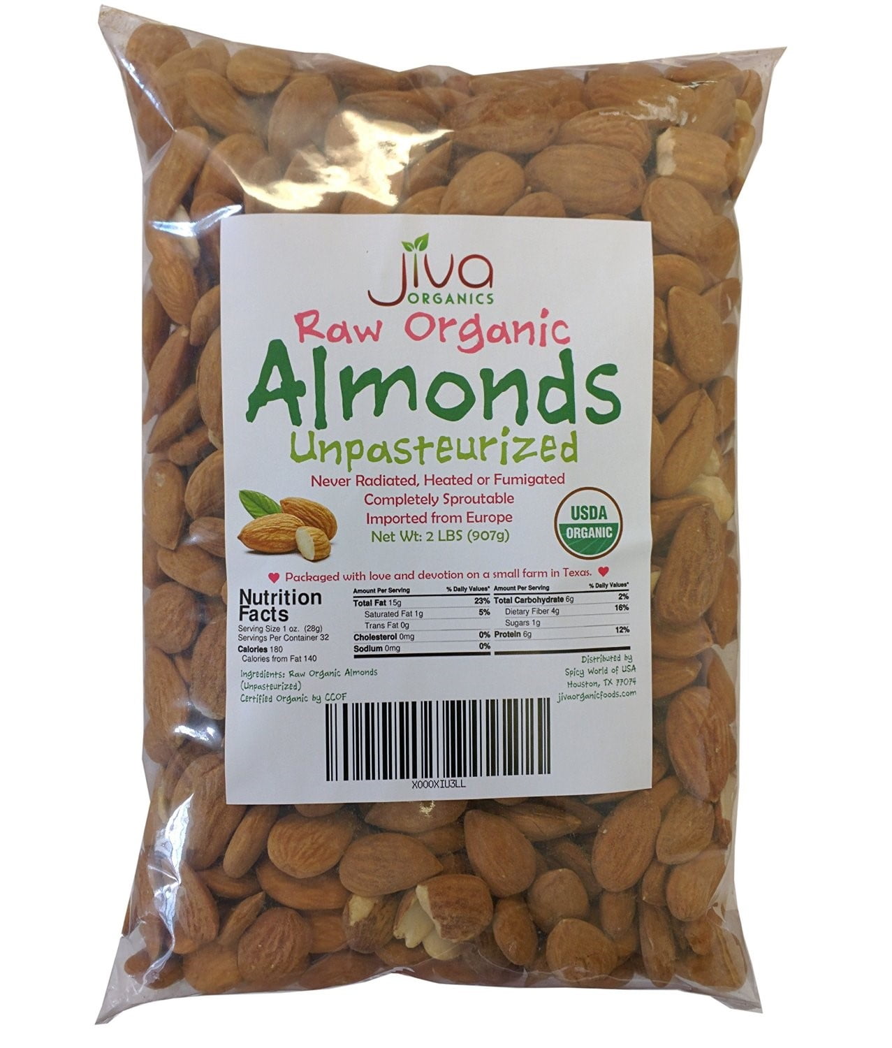 Jiva Organics Raw Unpasteurized Almonds, 2 Lb - Walmart.com