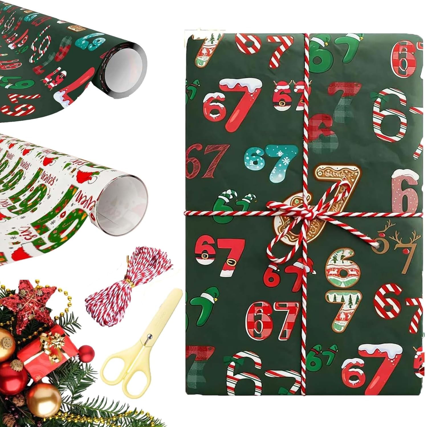Jixdyu 67 Christmas Wrapping Paper Roll,2026 New Funny 67 Meme Gift ...