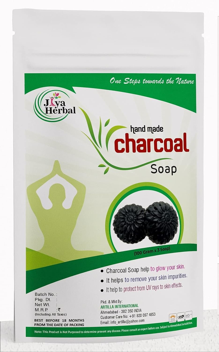 Jiya Herbal Handmade Activated Charcoal Deo Bath Soap for Deep Clean ...