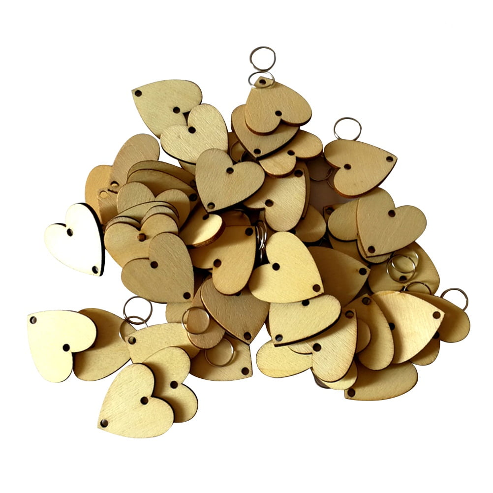 Jiyike 100pcs Heart Wooden Slices With 100 Iron Loops Set For Birthday ...