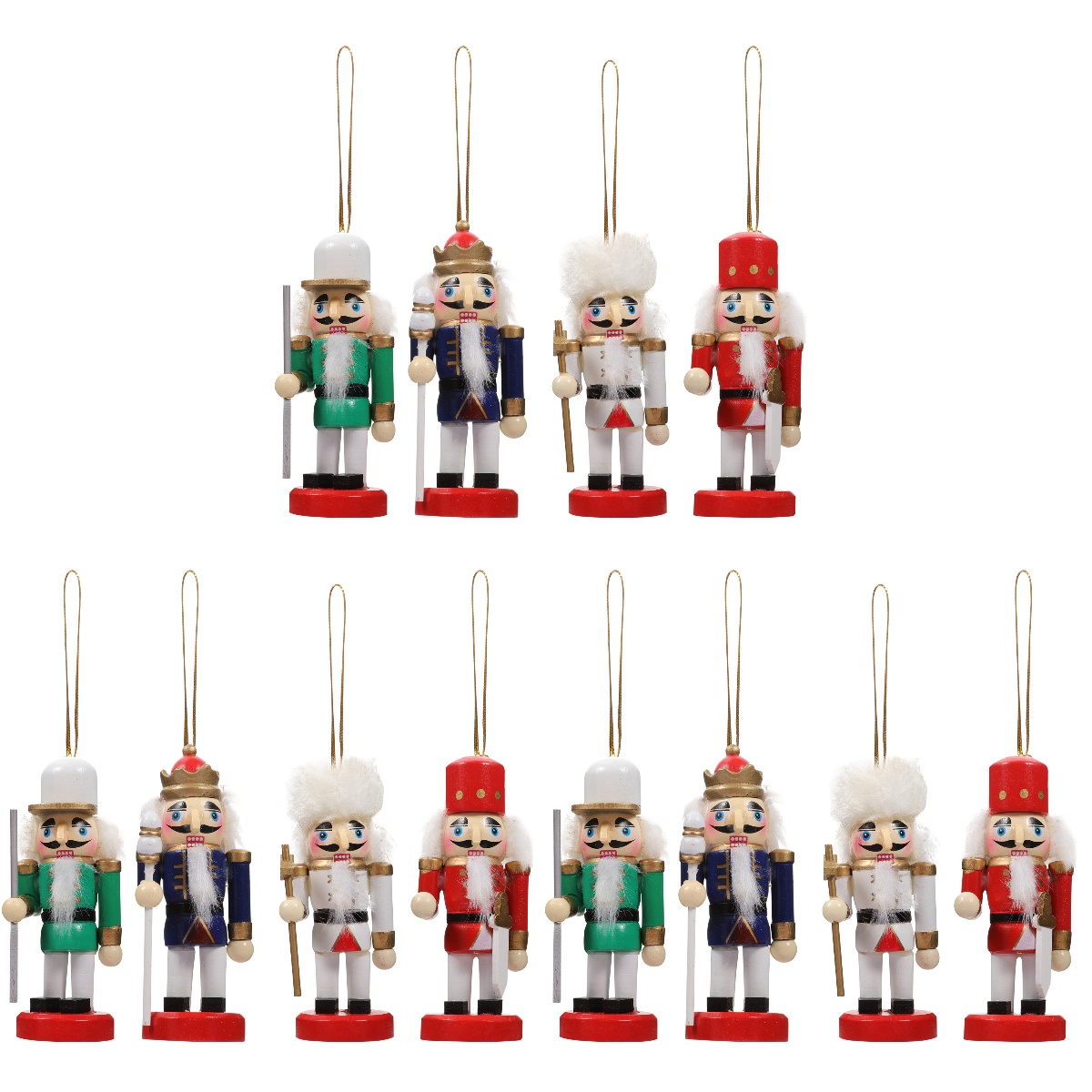 Jiyike 12 Pcs Wood Walnut Soldier Puppets Showcase Hanging Decors ...