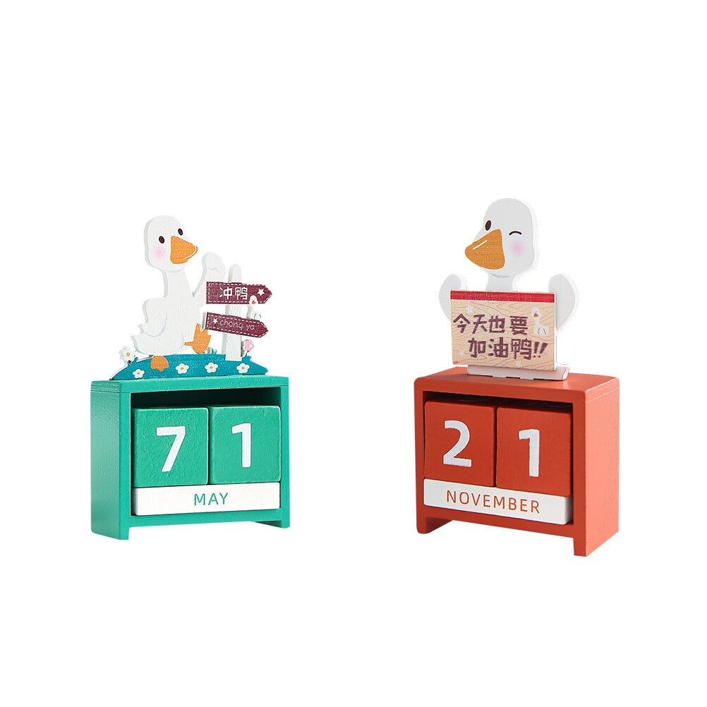 Jiyike 2Pcs Wooden Calendar Duck Shaped 2021 Year Calendar DIY Table ...