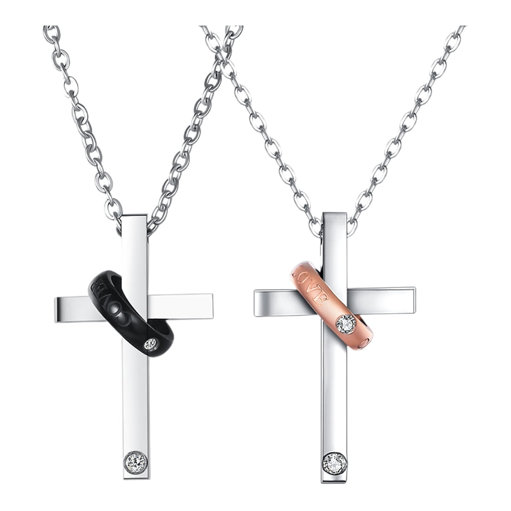 Jiyike 2pcs Cross Necklace Couples Cross Pendant Jesus Necklace Chain ...