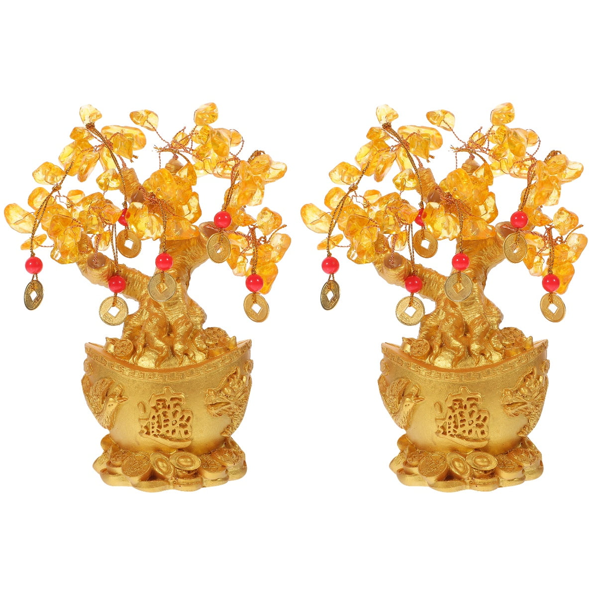 Jiyike 2pcs Crystal Money Tree Bonsai Style Money Tree Decoration Luck ...