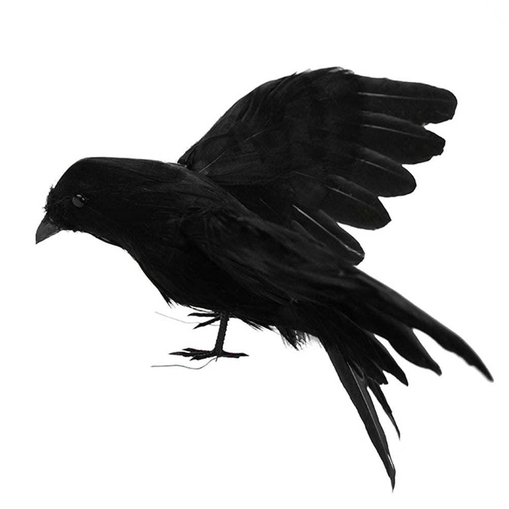 Jiyike 2pcs Realistic Crow Prop Black Feathered Fly Crows Ravens Flying ...