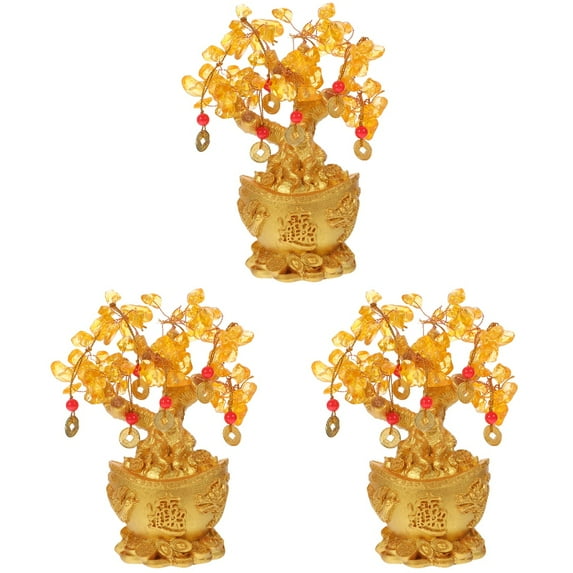 Jiyike 3pcs Crystal Money Tree Bonsai Style Money Tree Decoration Luck ...