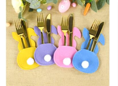 Jiyike 4pcs Easter Bunny Cutlery Sleeves Cute Rabbit Utensil Pouches ...