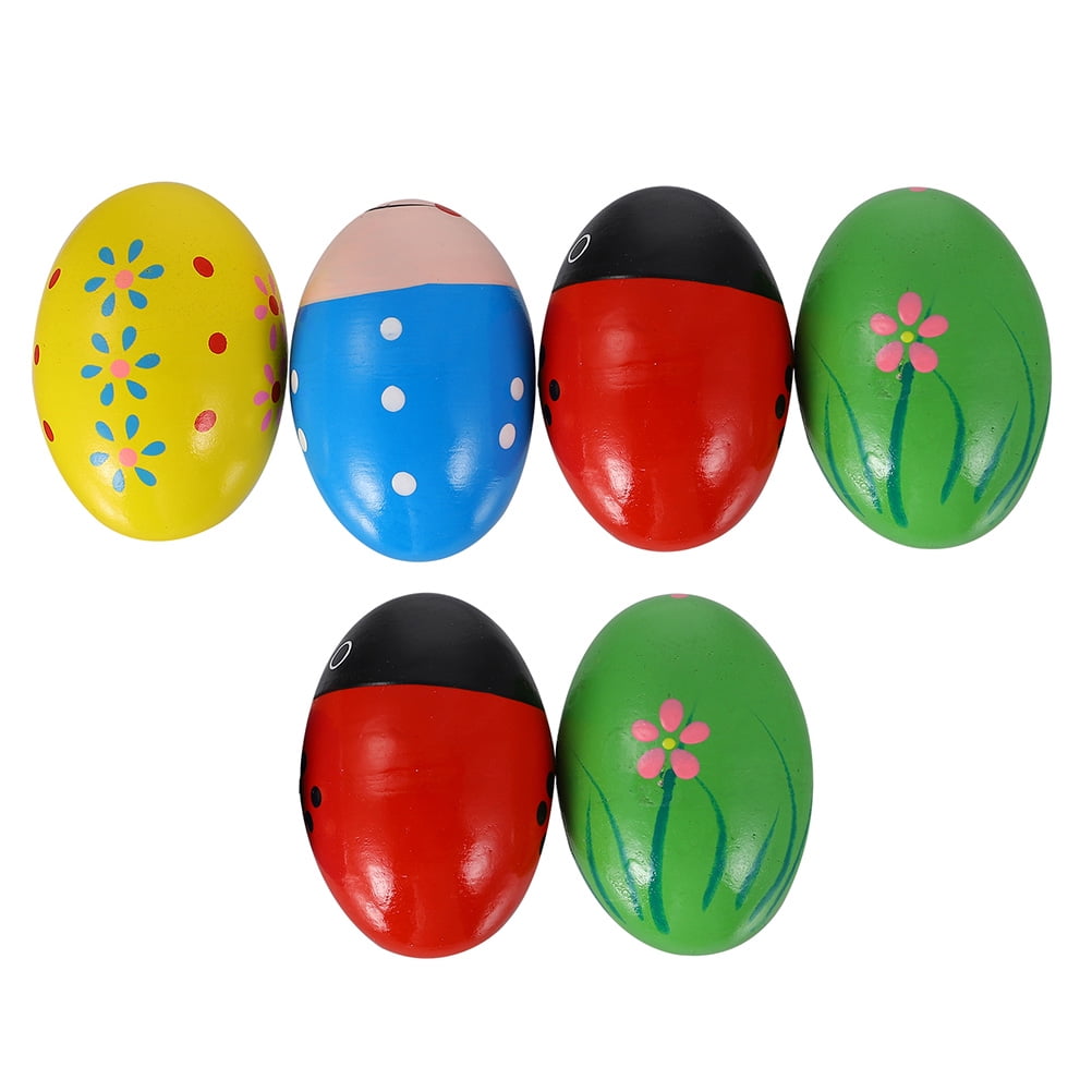 Jiyike 6pcs Easter Shaking Egg Wooden Percussion Musical Eggs for Baby ...
