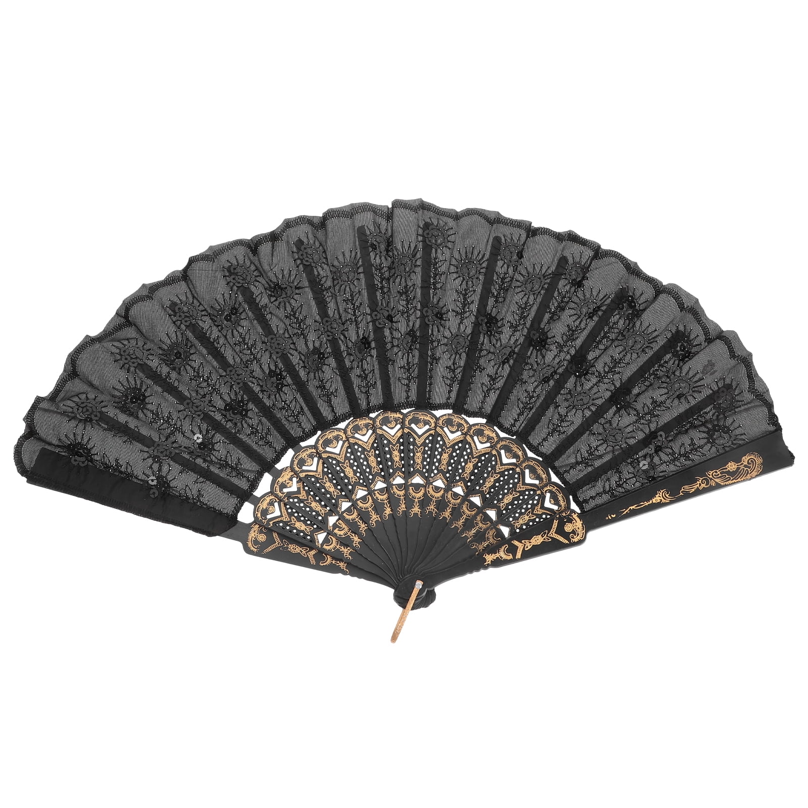 HONITANO Folding Fan Black Mesh Sequins 1Set 17.1X9.1X0.9In - Walmart.com
