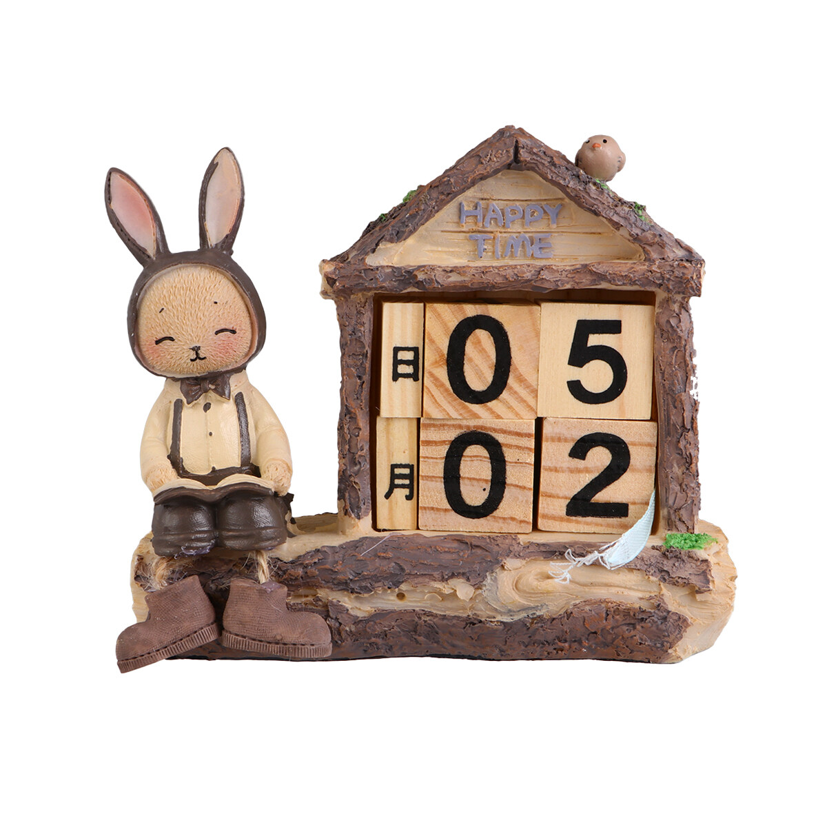 Jiyike Rabbit Statue Design Wooden House Shape Perpetual Desk Calendar ...