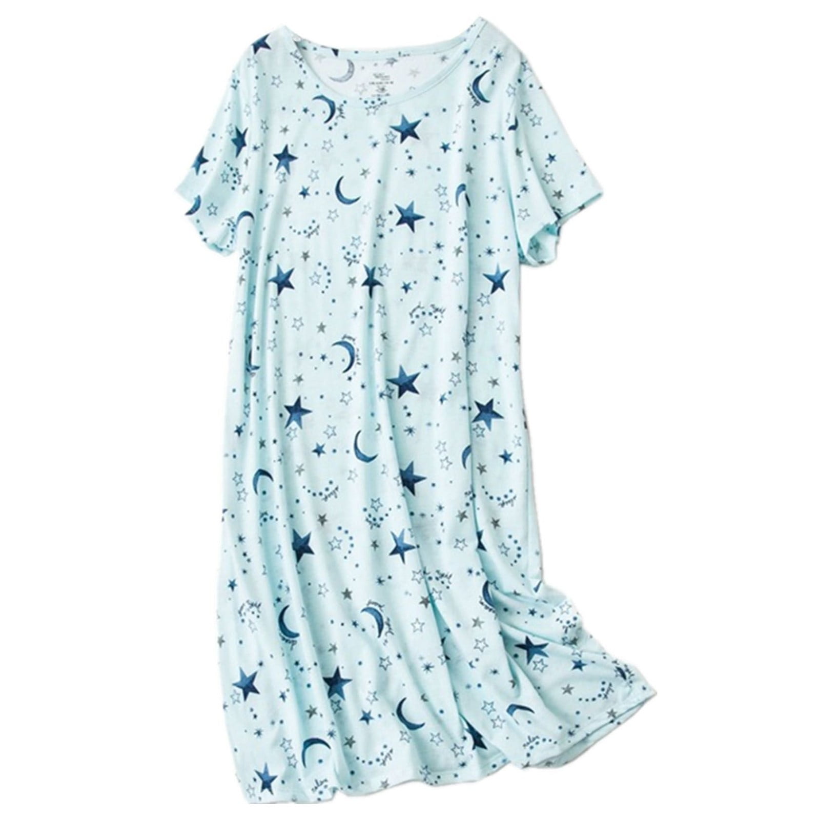 Jiyugala Nightgown for Women Cotton Nightgown Sleepwear Short Sleeves ...