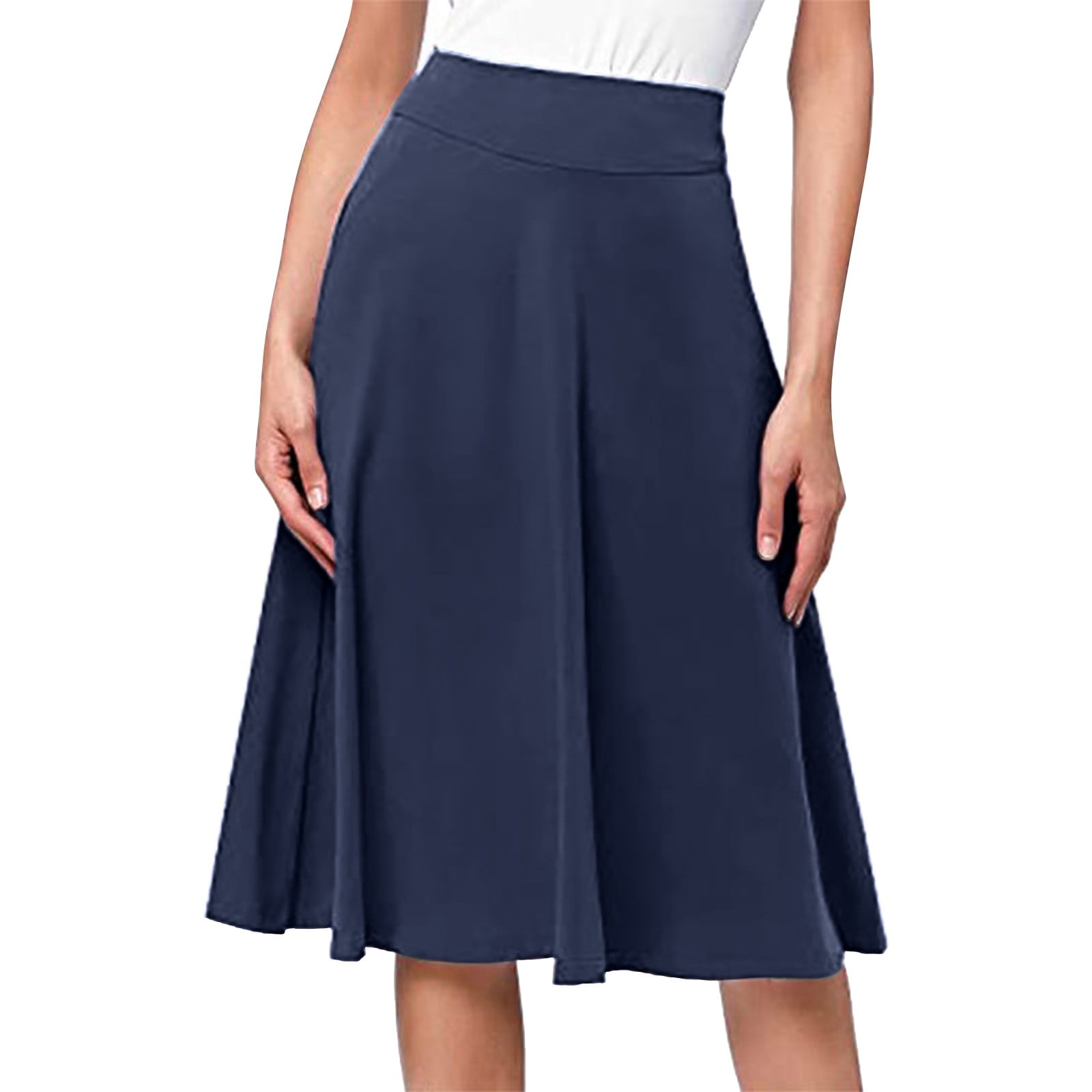 Jiyugala Simple Comfy Basic Solid Color Stretch A Line Flared Knee ...