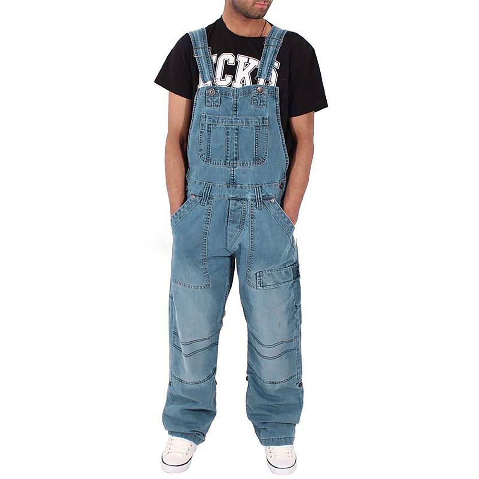 Jiyugala Versatile Overalls Men'S Denim Suspenders Fashion Simple Multi ...