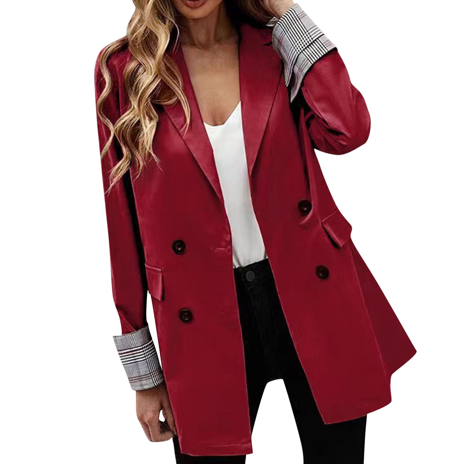 Jiyugala Women's Overcoat Casual Blazers Long Sleeve Standing Collar ...