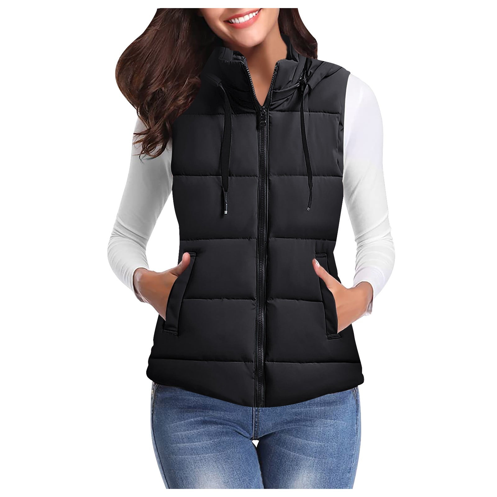 Jiyugala Women's Overcoat Warm Vest Outerwear Thick Padded Sleeveless ...