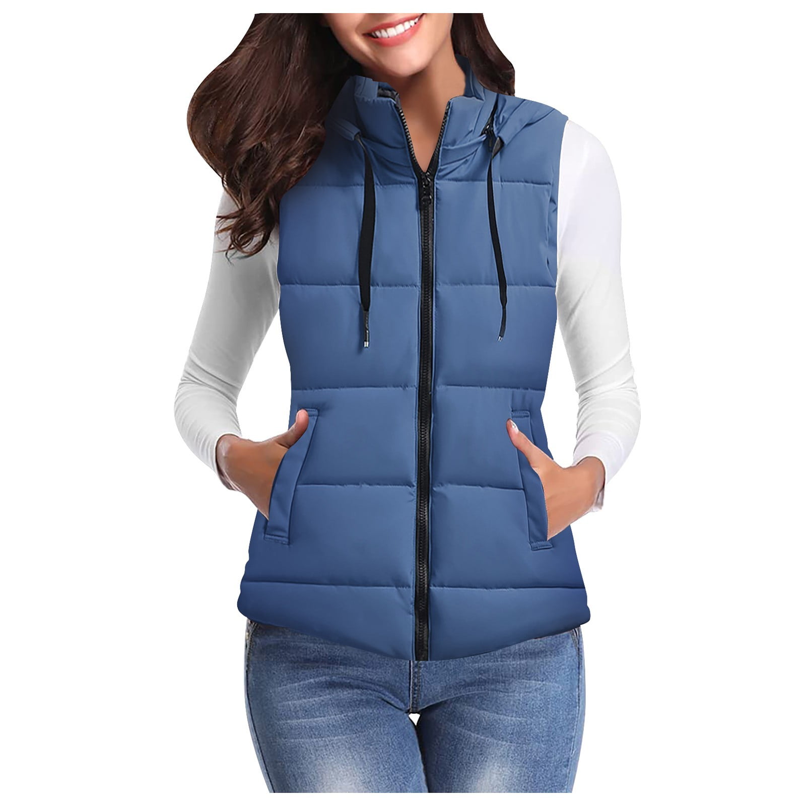 Jiyugala Women's Overcoat Warm Vest Outerwear Thick Padded Sleeveless ...