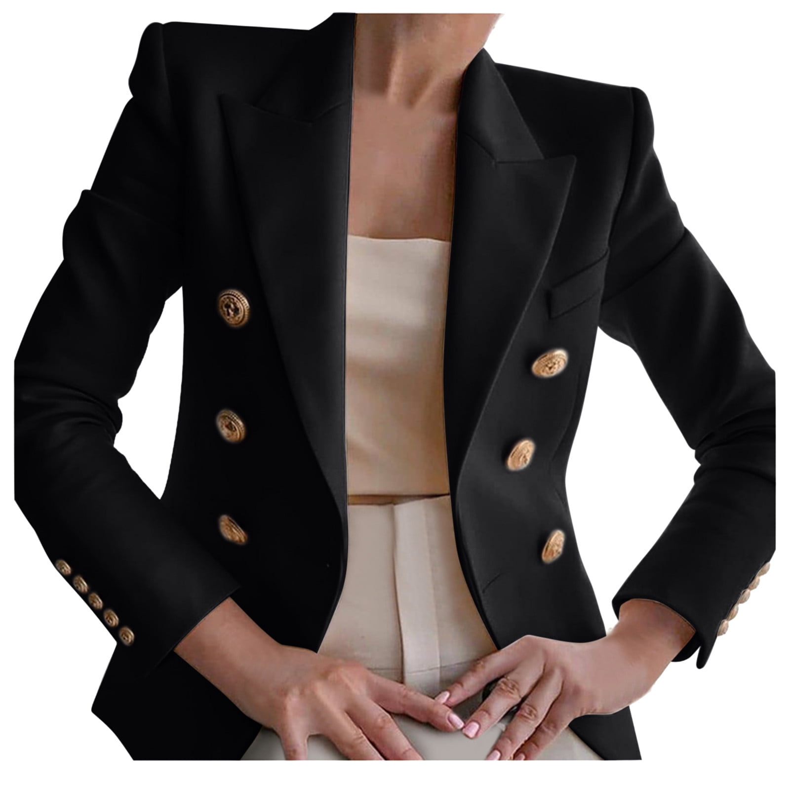 Jiyugala Womens Overcoat Business Jacket Lady Elegant Button Solid Coat ...