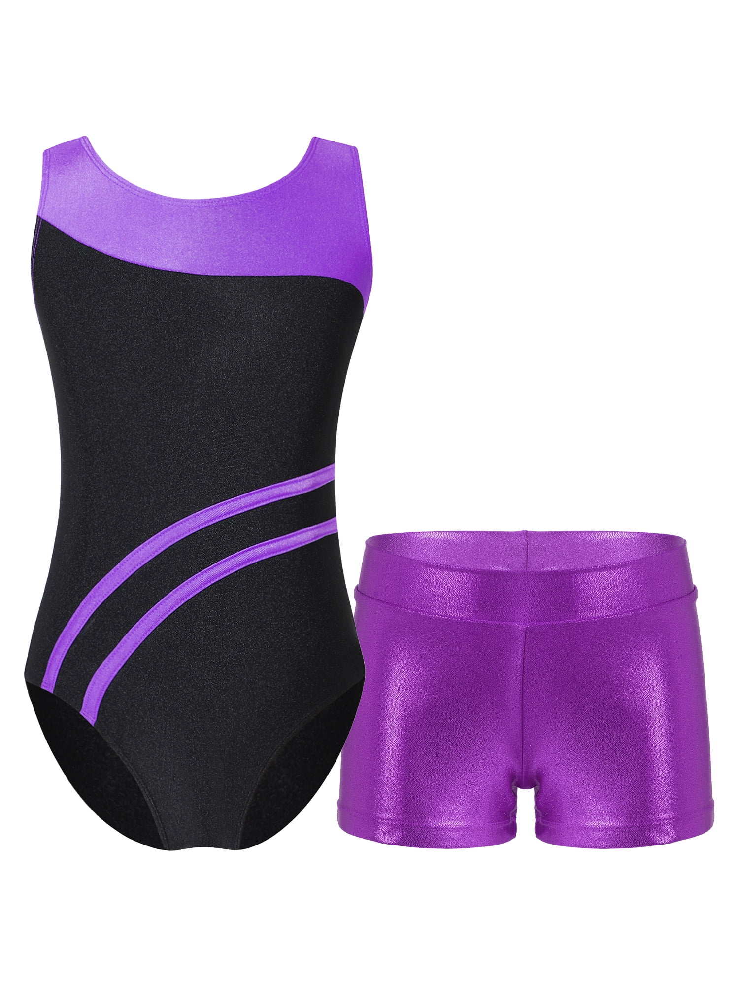 Jizyo Girl's Ballet Gymnastic Costume Round Neckline Leotard with ...