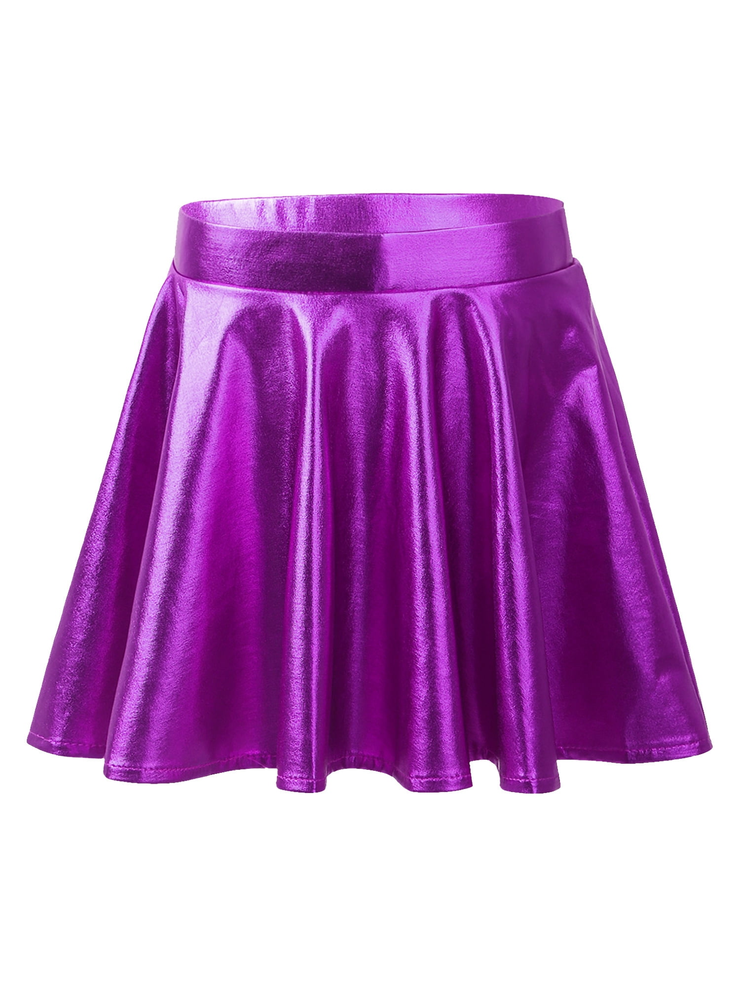Jizyo Girls Shiny Metallic Flared A-line Mini Skater Skirt Dance ...