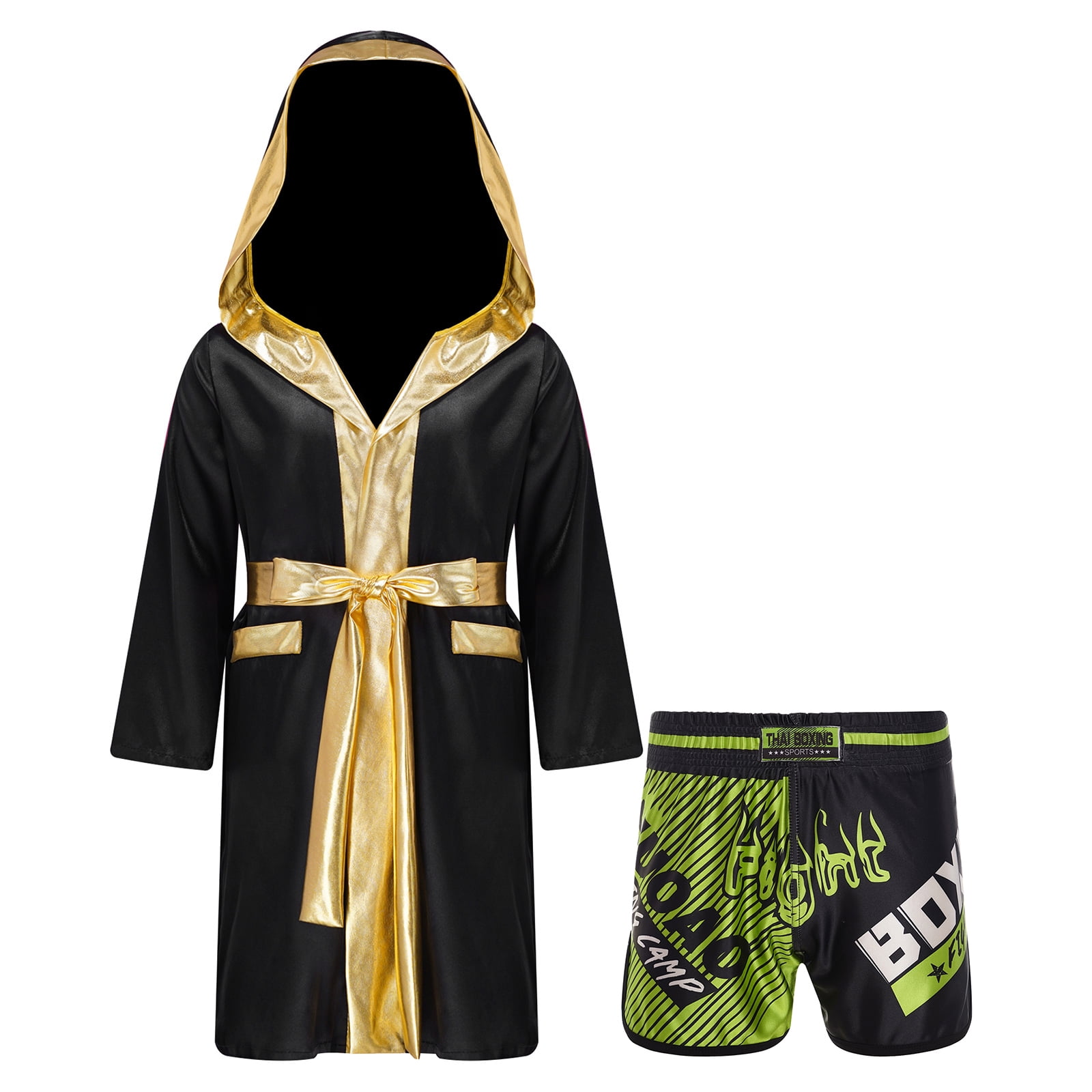 Jizyo Kids Boys Boxing Robe Muay Thai Kickboxing Outfit Long Satin ...