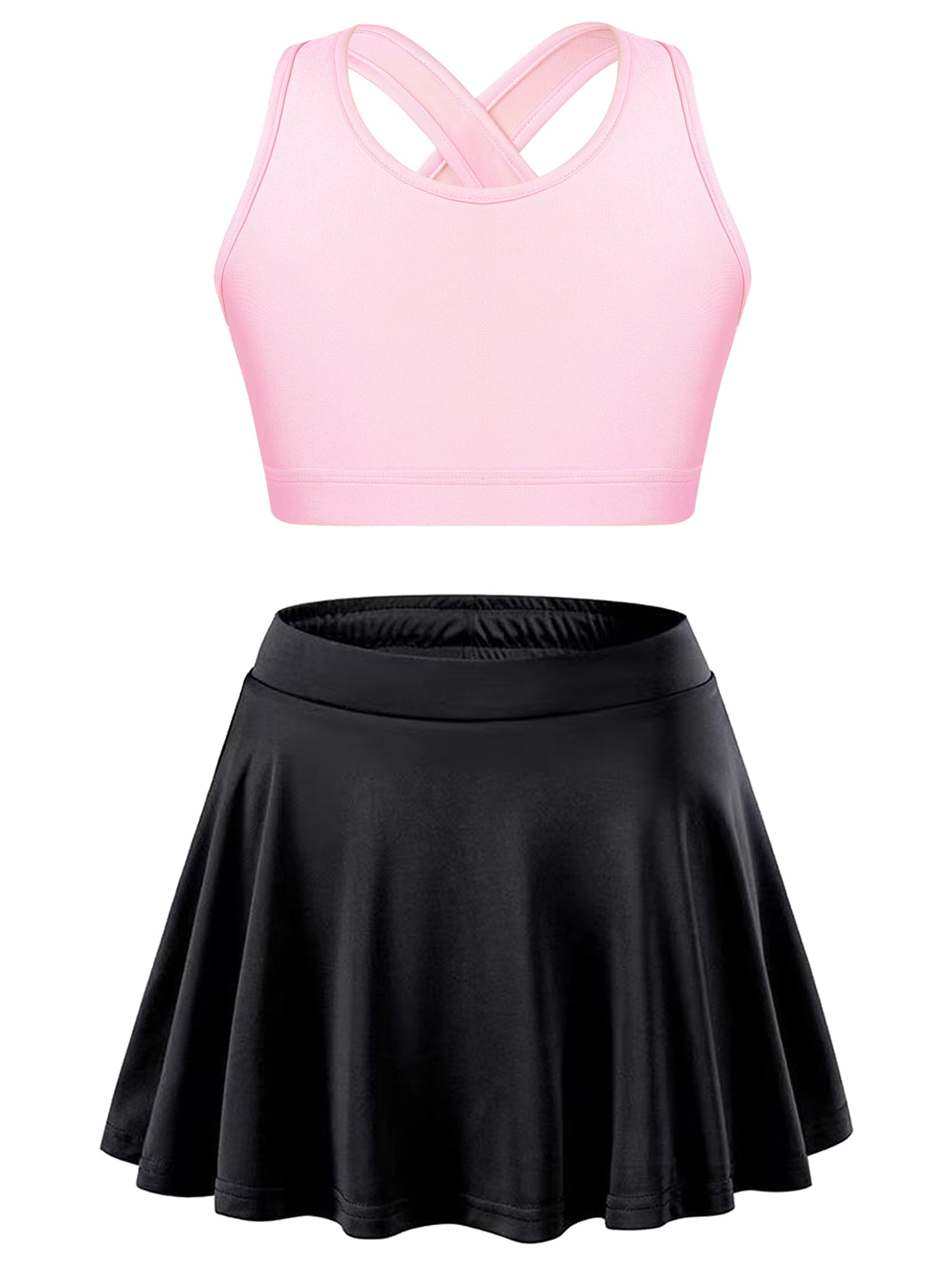 Jizyo Kids Girls 2 Piece Tracksuit Crop Top with Pleated Skater Skirt ...