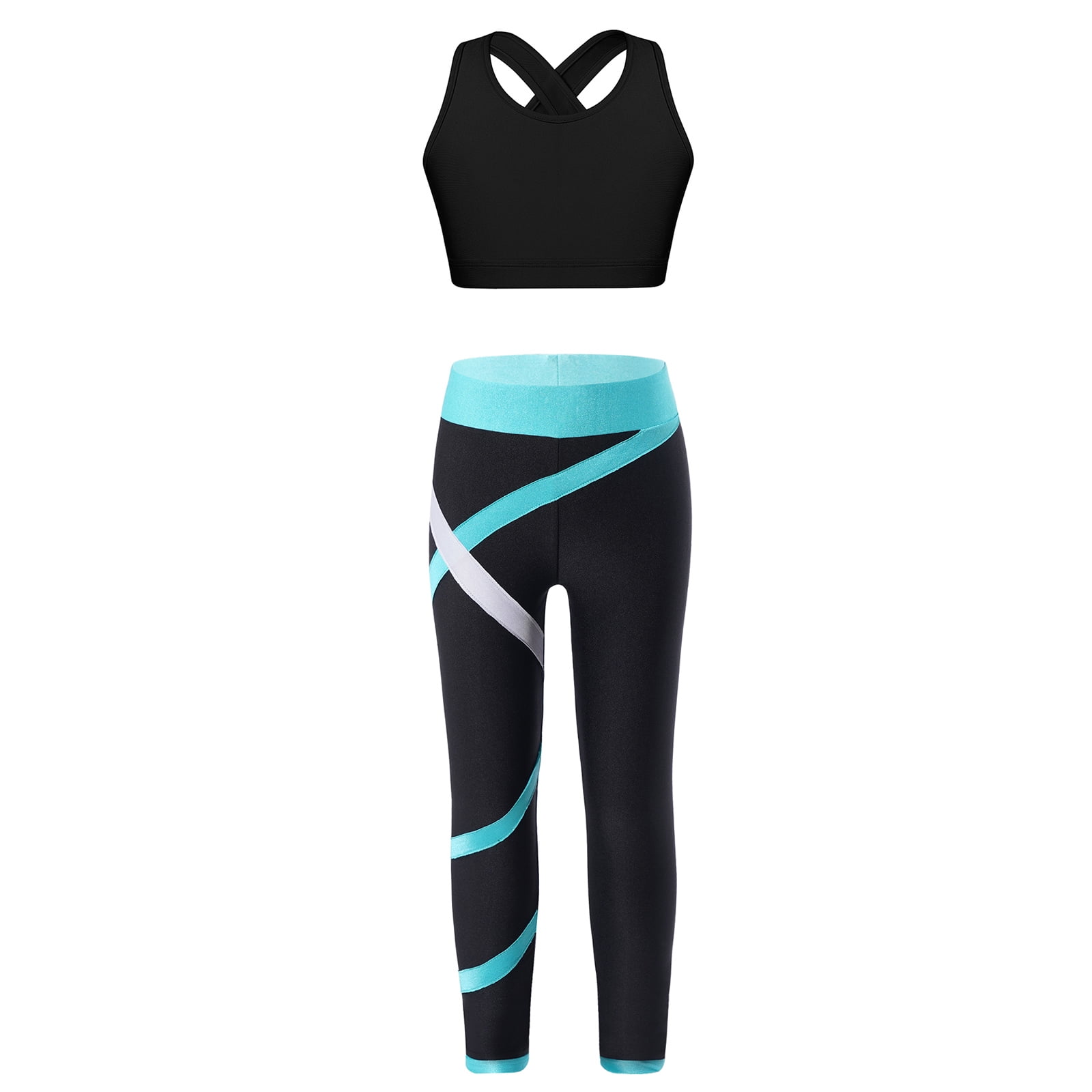 Jizyo Kids Girls Crop Top and Legging Set 2 Piece Workout Gymnastics ...