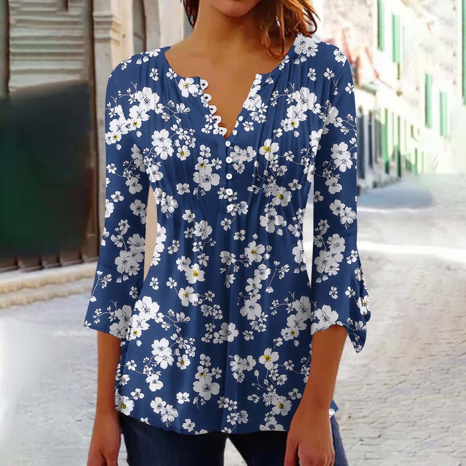Jjayotai 3/4 Sleeve Womens Tops, V Neck Shirts, Button Business Dressy ...