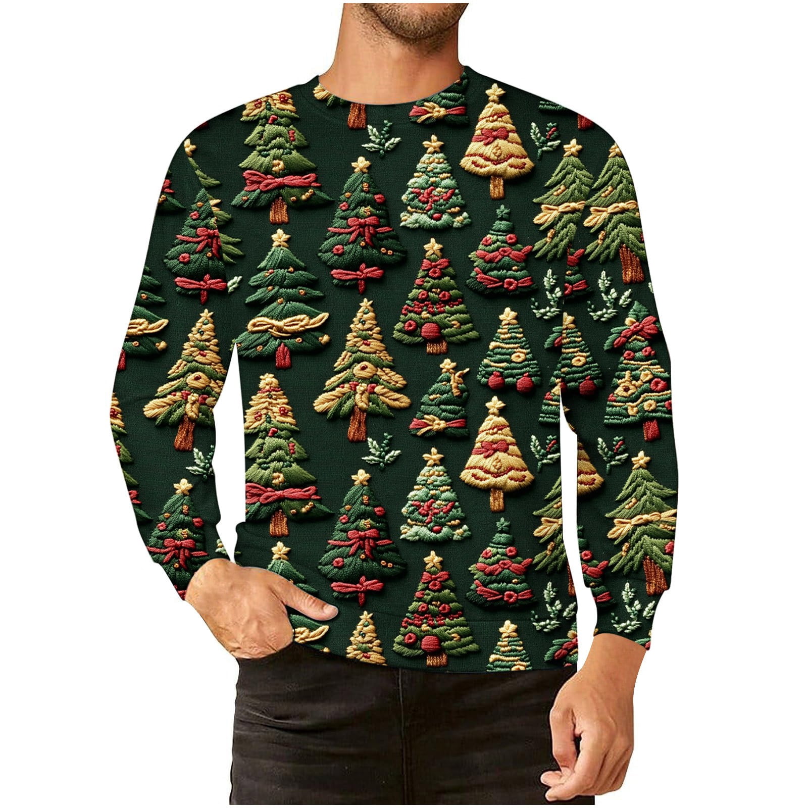 Jjayotai Men Christmas Sweatshirt, Xmas Tree Graphic Trendy Crew Neck ...