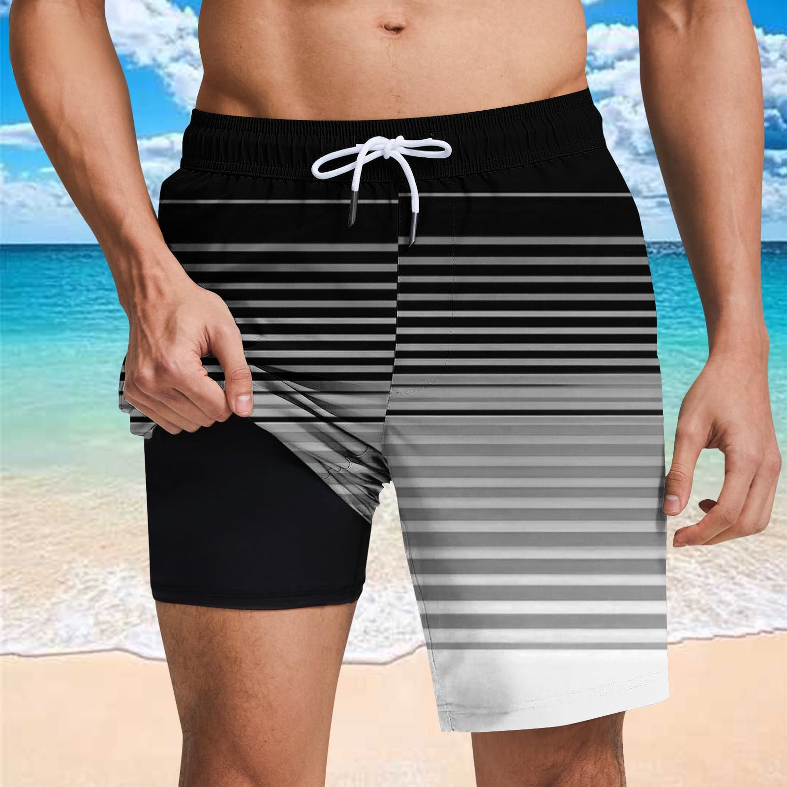 Jjayotai George Shorts Men, Men's Swim Trunks with Compression Liner, 5 ...